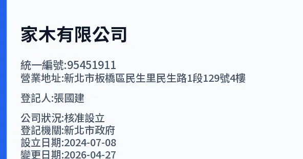 家木有限公司的照片-統編 95451911(新北市) 公司登記資料與營業項目詳細圖表