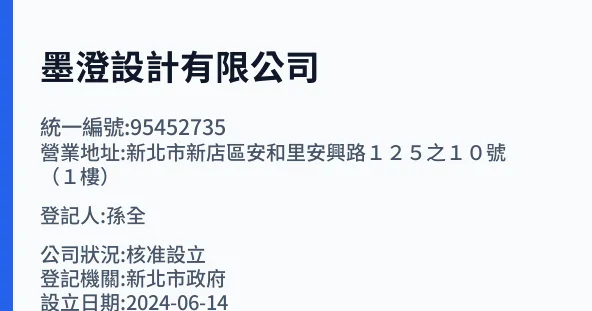 墨澄設計有限公司的照片-統編 95452735(新北市) 公司登記資料與營業項目詳細圖表
