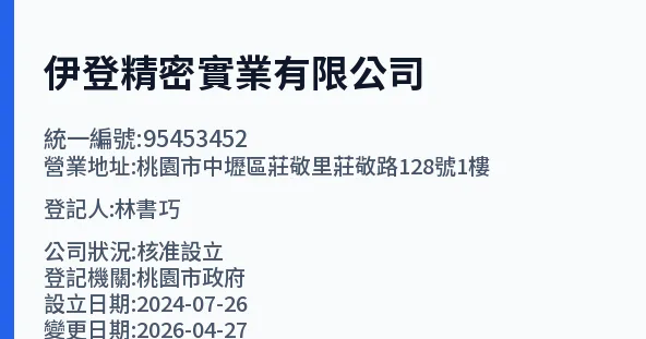 伊登精密實業有限公司的照片-統編 95453452(桃園市) 公司登記資料與營業項目詳細圖表