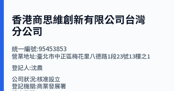香港商思維創新有限公司台灣分公司的照片-統編 95453853(臺北市) 公司登記資料與營業項目詳細圖表