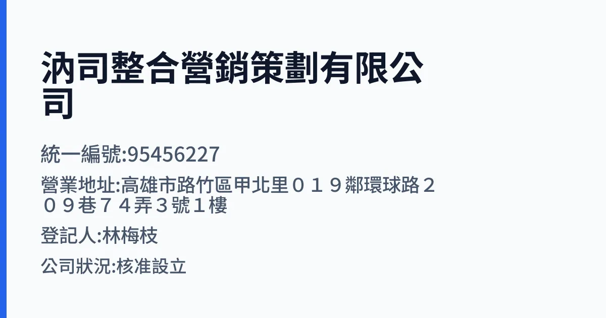 汭司整合營銷策劃有限公司 - 統編 95456227(高雄市) 公司登記資料與營業項目詳細圖表