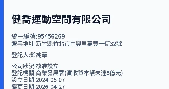 健喬運動空間有限公司的照片-統編 95456269(新竹縣) 公司登記資料與營業項目詳細圖表