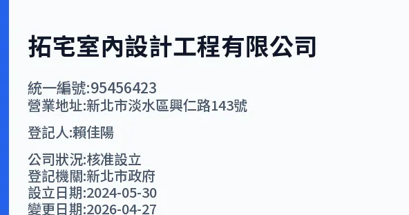 拓宅室內設計工程有限公司的照片-統編 95456423(新北市) 公司登記資料與營業項目詳細圖表