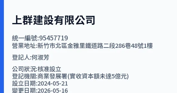 上群建設有限公司的照片-統編 95457719(新竹市) 公司登記資料與營業項目詳細圖表