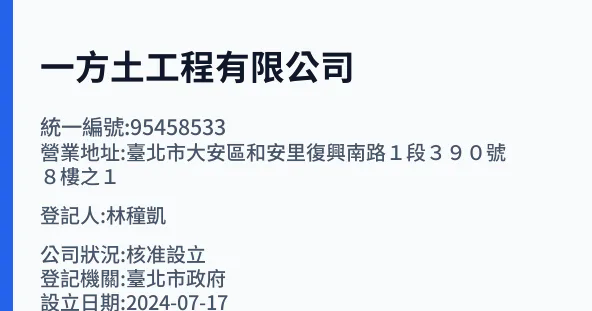 一方土工程有限公司的照片-統編 95458533(臺北市) 公司登記資料與營業項目詳細圖表
