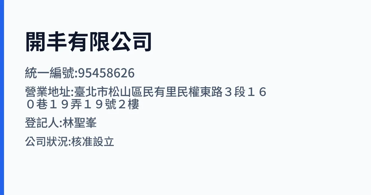 開丰有限公司 - 統編 95458626(新北市) 公司登記資料與營業項目詳細圖表