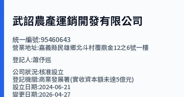 武詔農產運銷開發有限公司的照片-統編 95460643(嘉義縣) 公司登記資料與營業項目詳細圖表