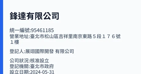 鋒達有限公司的照片-統編 95461185(臺北市) 公司登記資料與營業項目詳細圖表