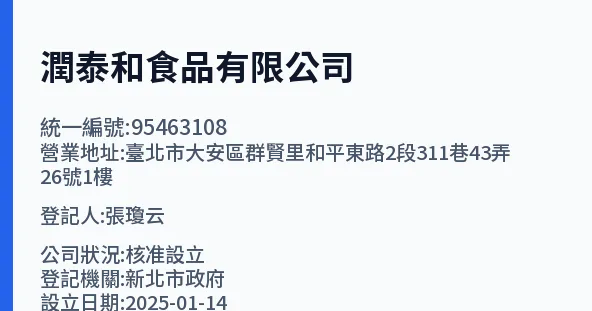潤泰和食品有限公司的照片-統編 95463108(臺北市) 公司登記資料與營業項目詳細圖表