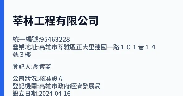 莘林工程有限公司的照片-統編 95463228(高雄市) 公司登記資料與營業項目詳細圖表