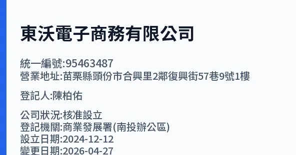 東沃電子商務有限公司的照片-統編 95463487(苗栗縣) 公司登記資料與營業項目詳細圖表
