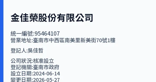 金佳榮股份有限公司的照片-統編 95464107(臺南市) 公司登記資料與營業項目詳細圖表