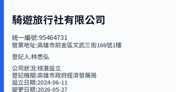 騎遊旅行社有限公司的照片-統編 95464731(高雄市) 公司登記資料與營業項目詳細圖表