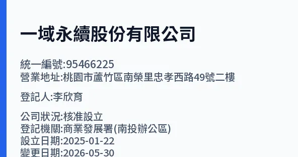 一域永續股份有限公司的照片-統編 95466225(基隆市) 公司登記資料與營業項目詳細圖表