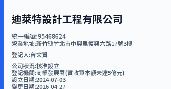 迪萊特設計工程有限公司的照片-統編 95468624(新竹縣) 公司登記資料與營業項目詳細圖表