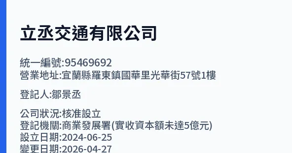 立丞交通有限公司的照片-統編 95469692(宜蘭縣) 公司登記資料與營業項目詳細圖表