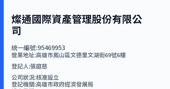 燦通國際資產管理股份有限公司的照片-統編 95469953(高雄市) 公司登記資料與營業項目詳細圖表
