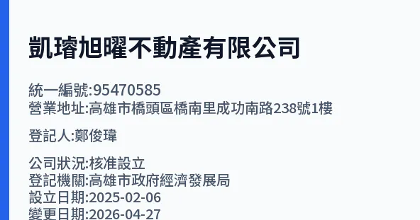 凱璿旭曜不動產有限公司的照片-統編 95470585(高雄市) 公司登記資料與營業項目詳細圖表
