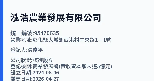 泓浩農業發展有限公司的照片-統編 95470635(彰化縣) 公司登記資料與營業項目詳細圖表