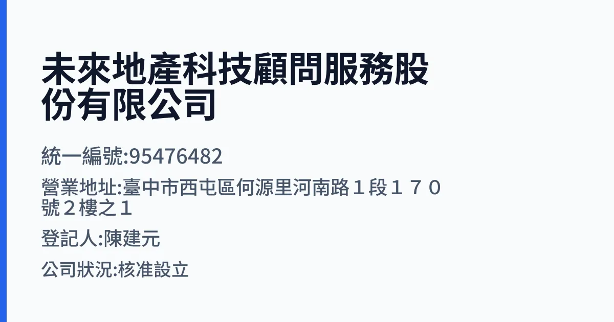 未來地產科技顧問服務股份有限公司 - 統編 95476482（臺中市） 公司登記資料與營業項目詳細圖表