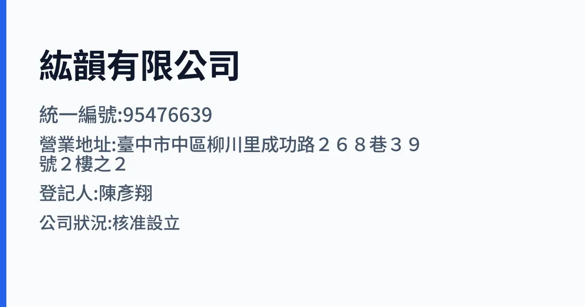 紘韻有限公司 - 統編 95476639(高雄市) 公司登記資料與營業項目詳細圖表