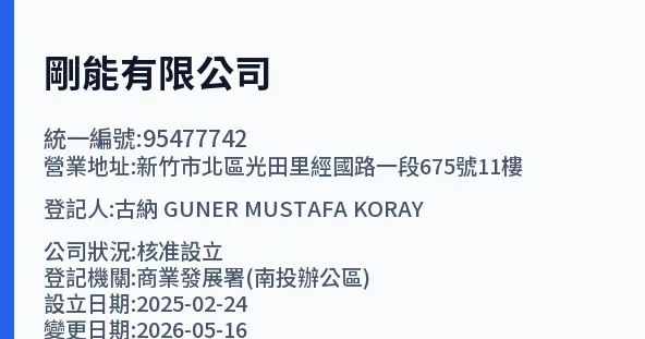 剛能有限公司的照片-統編 95477742(新竹市) 公司登記資料與營業項目詳細圖表