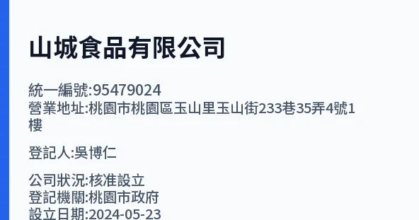 山城食品有限公司的照片-統編 95479024(桃園市) 公司登記資料與營業項目詳細圖表