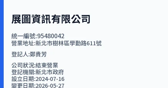 展圖資訊有限公司的照片-統編 95480042(新北市) 公司登記資料與營業項目詳細圖表