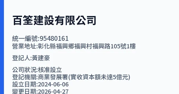 百筌建設有限公司的照片-統編 95480161(彰化縣) 公司登記資料與營業項目詳細圖表