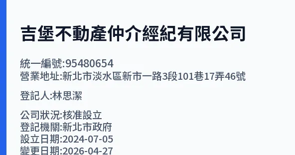 吉堡不動產仲介經紀有限公司的照片-統編 95480654(新北市) 公司登記資料與營業項目詳細圖表