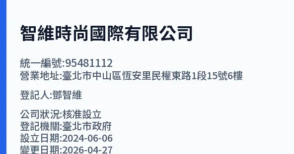 智維時尚國際有限公司的照片-統編 95481112(臺北市) 公司登記資料與營業項目詳細圖表