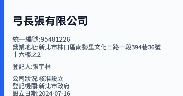 弓長張有限公司的照片-統編 95481226(新北市) 公司登記資料與營業項目詳細圖表