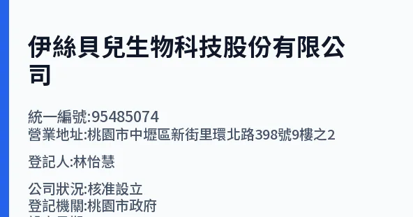 伊絲貝兒生物科技股份有限公司的照片-統編 95485074(桃園市) 公司登記資料與營業項目詳細圖表