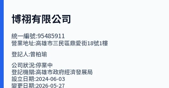 博祤有限公司的照片-統編 95485911(高雄市) 公司登記資料與營業項目詳細圖表