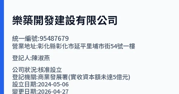 樂築開發建設有限公司的照片-統編 95487679(彰化縣) 公司登記資料與營業項目詳細圖表