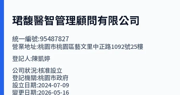 珺馥醫智管理顧問有限公司的照片-統編 95487827(桃園市) 公司登記資料與營業項目詳細圖表