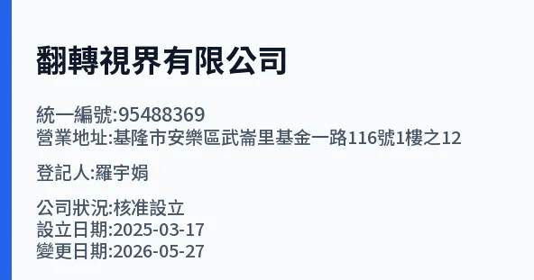 翻轉視界有限公司的照片-統編 95488369(基隆市) 公司登記資料與營業項目詳細圖表