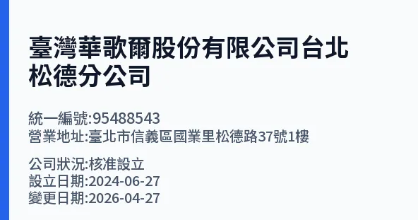 臺灣華歌爾股份有限公司台北松德分公司的照片-統編 95488543(臺北市) 公司登記資料與營業項目詳細圖表