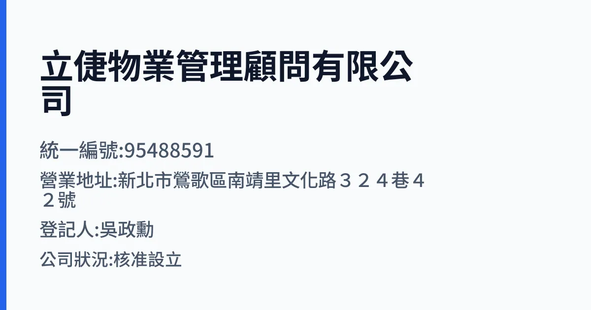 立倢物業管理顧問有限公司 - 統編 95488591(新北市) 公司登記資料與營業項目詳細圖表