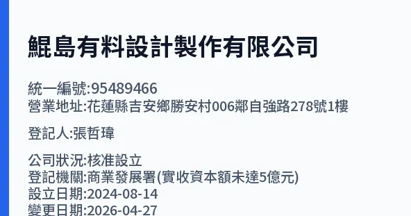 鯤島有料設計製作有限公司的照片-統編 95489466(花蓮縣) 公司登記資料與營業項目詳細圖表
