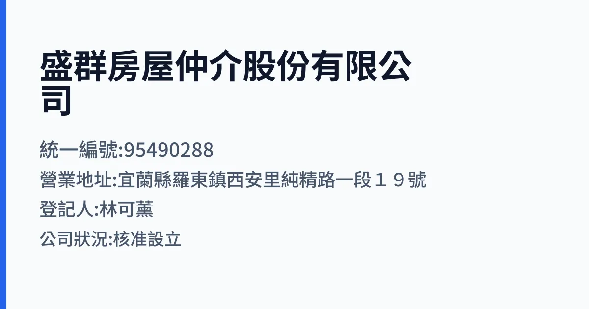 盛群房屋仲介股份有限公司 - 統編 95490288（宜蘭縣） 公司登記資料與營業項目詳細圖表