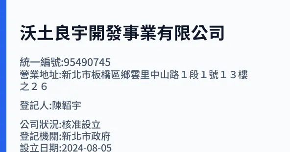 沃土良宇開發事業有限公司的照片-統編 95490745(新北市) 公司登記資料與營業項目詳細圖表