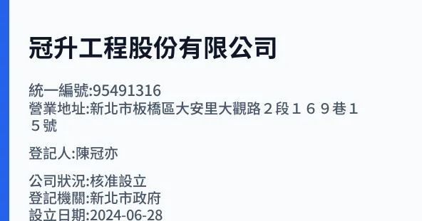 冠升工程股份有限公司的照片-統編 95491316(新北市) 公司登記資料與營業項目詳細圖表