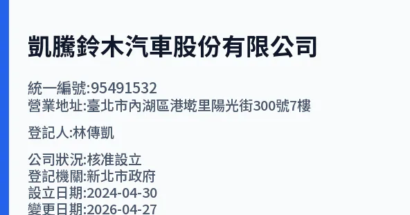 凱騰鈴木汽車股份有限公司的照片-統編 95491532(臺北市) 公司登記資料與營業項目詳細圖表