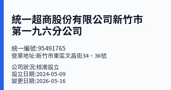 統一超商股份有限公司新竹市第一九六分公司的照片-統編 95491765(新竹市) 公司登記資料與營業項目詳細圖表