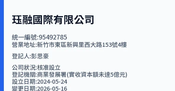 珏融國際有限公司的照片-統編 95492785(新竹市) 公司登記資料與營業項目詳細圖表