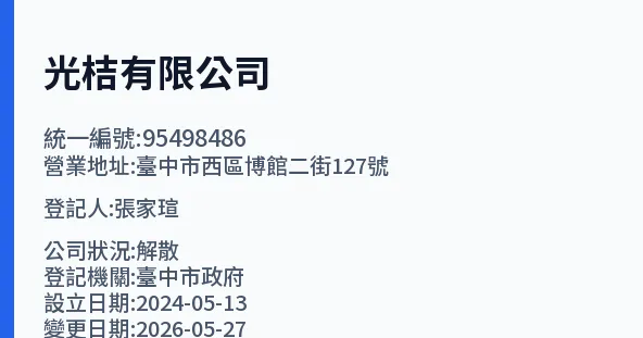 光桔有限公司的照片-統編 95498486(臺中市) 公司登記資料與營業項目詳細圖表