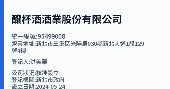 釀杯酒酒業股份有限公司的照片-統編 95499008(新北市) 公司登記資料與營業項目詳細圖表