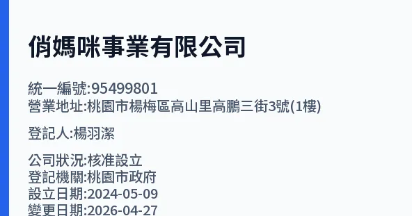 俏媽咪事業有限公司的照片-統編 95499801(桃園市) 公司登記資料與營業項目詳細圖表