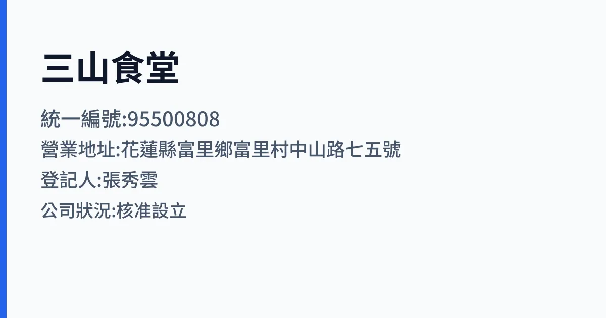 三山食堂 - 統編 95500808(花蓮縣) 公司登記資料與營業項目詳細圖表